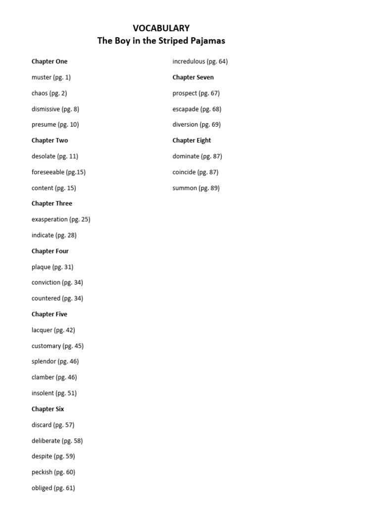 The Boy in The Striped Vocab | PDF