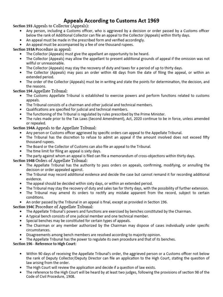 Customs Act Appeals Guide | PDF | Tribunal | Appellate Court