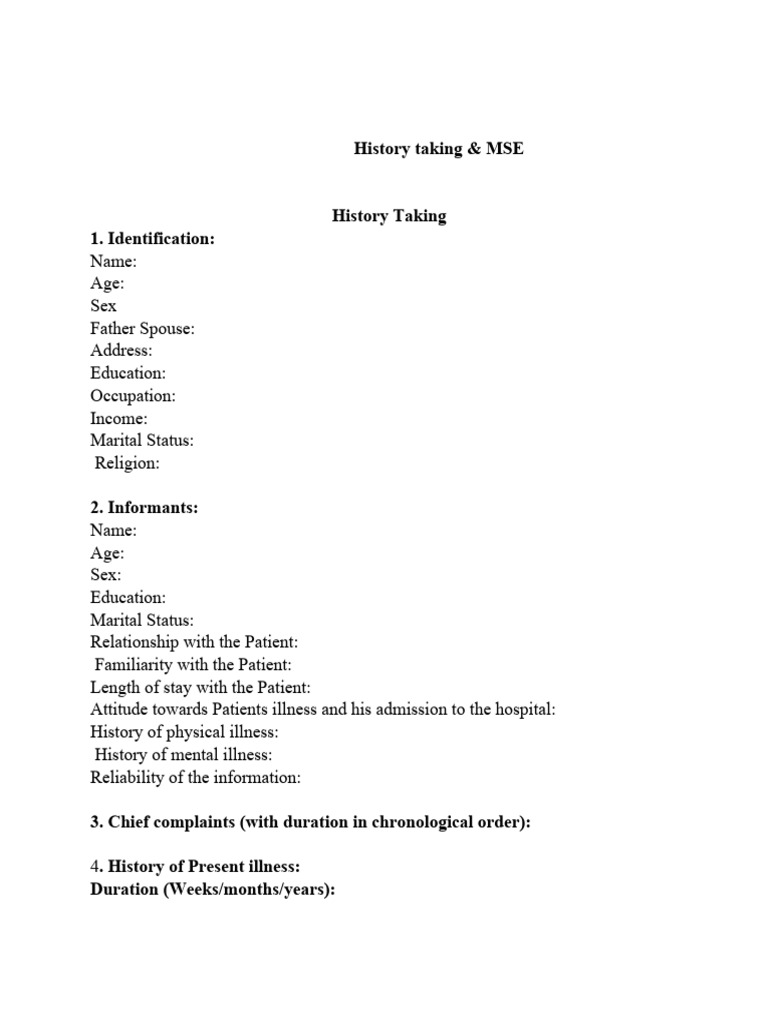Psychiatric History Taking Guide | PDF | Patient | Mental Health