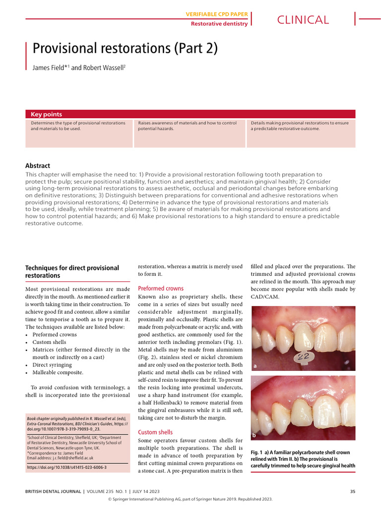Provisional Restorations (Part 2) : Clinical | PDF | Dental Composite | Dentistry Branches