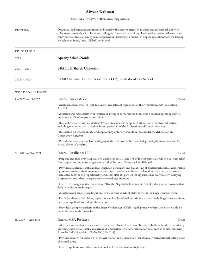 Alwaaz - Rahman Resume | PDF | Arbitration | Justice