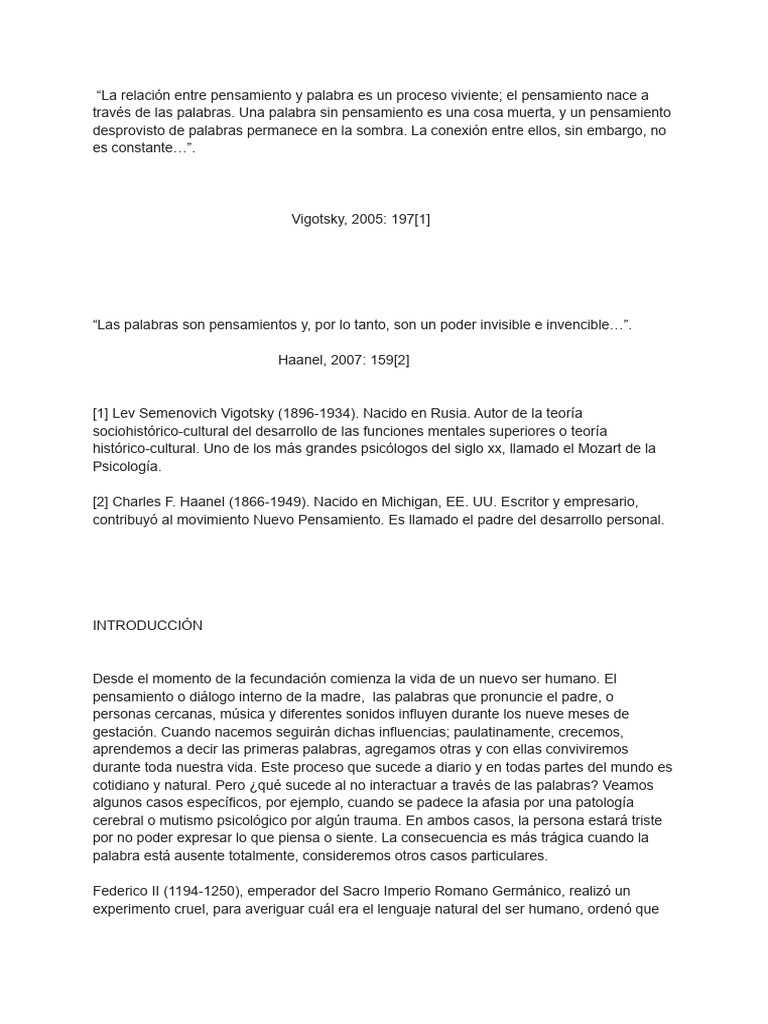 La Relación Entre Pensamiento y Palabra Es Un Proceso Viviente El ...