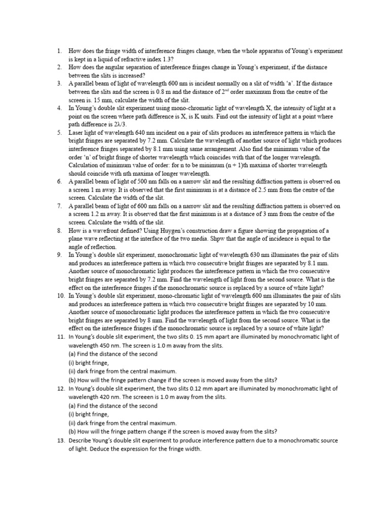 Wave Optics Numerical | PDF | Diffraction | Wavelength