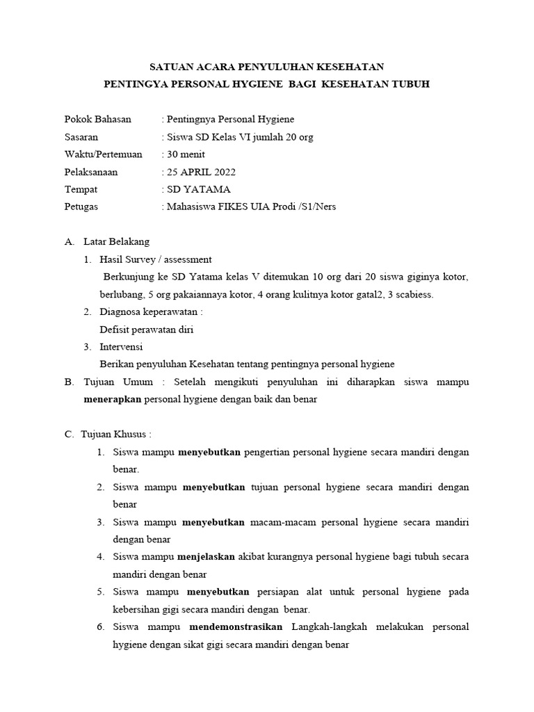 Contoh SAP PENKES | PDF