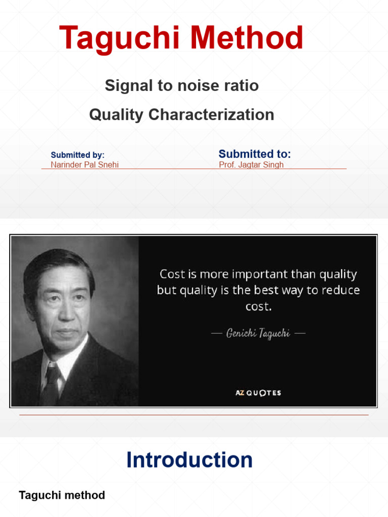Taguchi Method | PDF | Signal To Noise Ratio | Mathematical Optimization