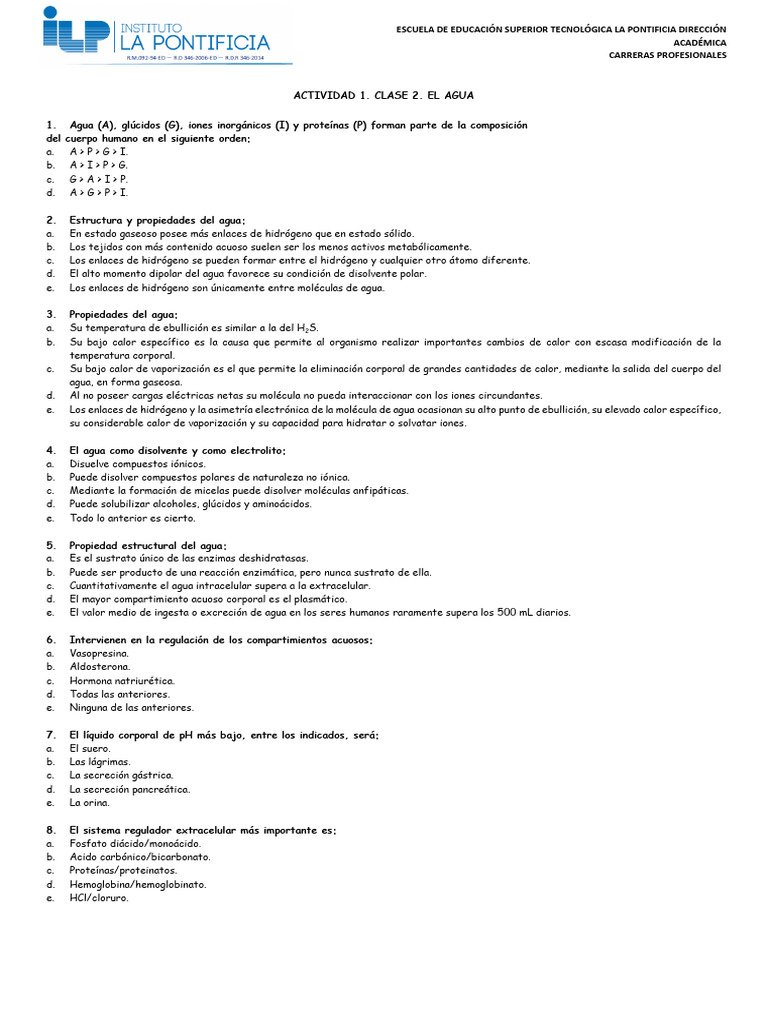 Actividad 1. Clase 2. El Agua | PDF