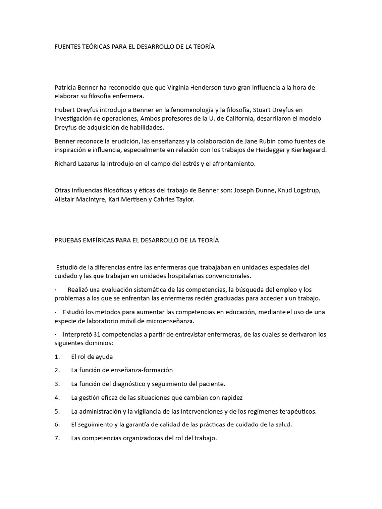 Fuentes Teóricas en Enfermería de Benner | PDF | Enfermería | Conocimiento