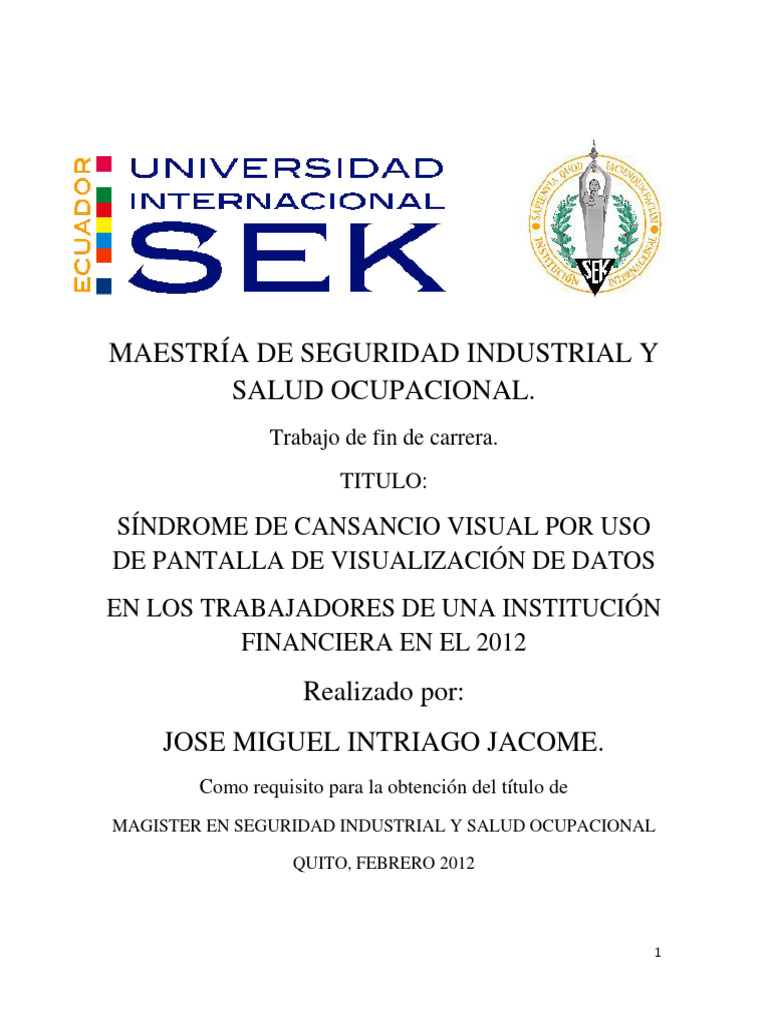 PLAN de TESIS UISEK 2012 Sindroe Cansancio Visual. Fin | PDF | Ojo ...