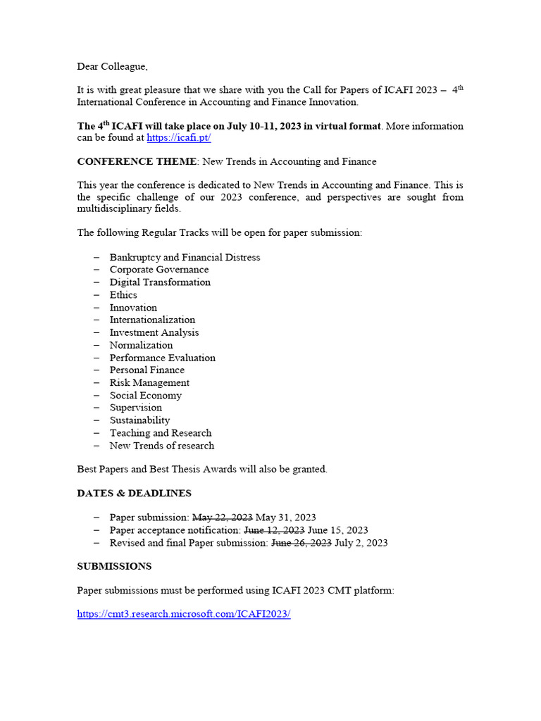 ICAFI 2023 Call for Papers | PDF | Economies