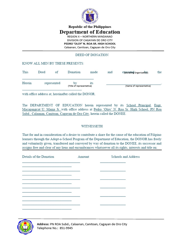 Deed of Donation For Brigada Eskwela | PDF
