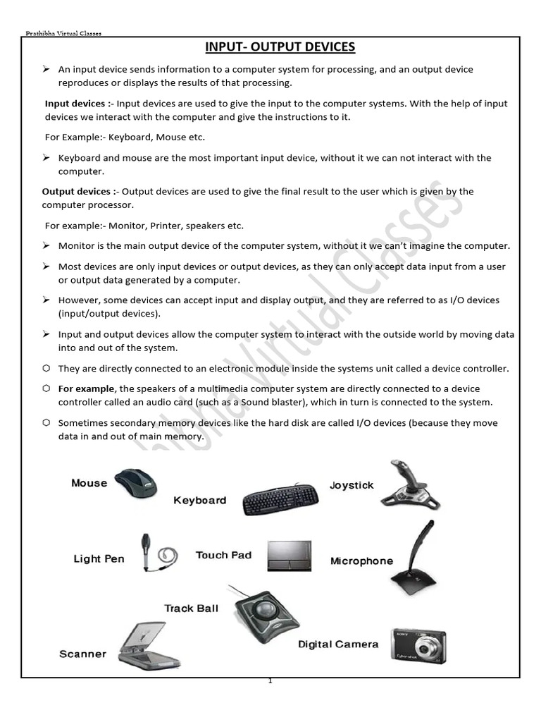 Input-Output Devices Notes | PDF | Input/Output | Computer Keyboard Input-Output Devices Notes | PDF | Input/Output | Computer Keyboard