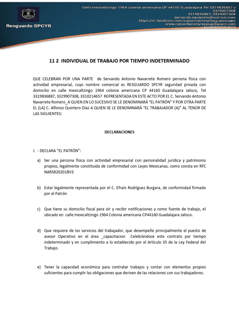 Formato de Contrato Individual de Trabajo | PDF | Salario | Derecho laboral