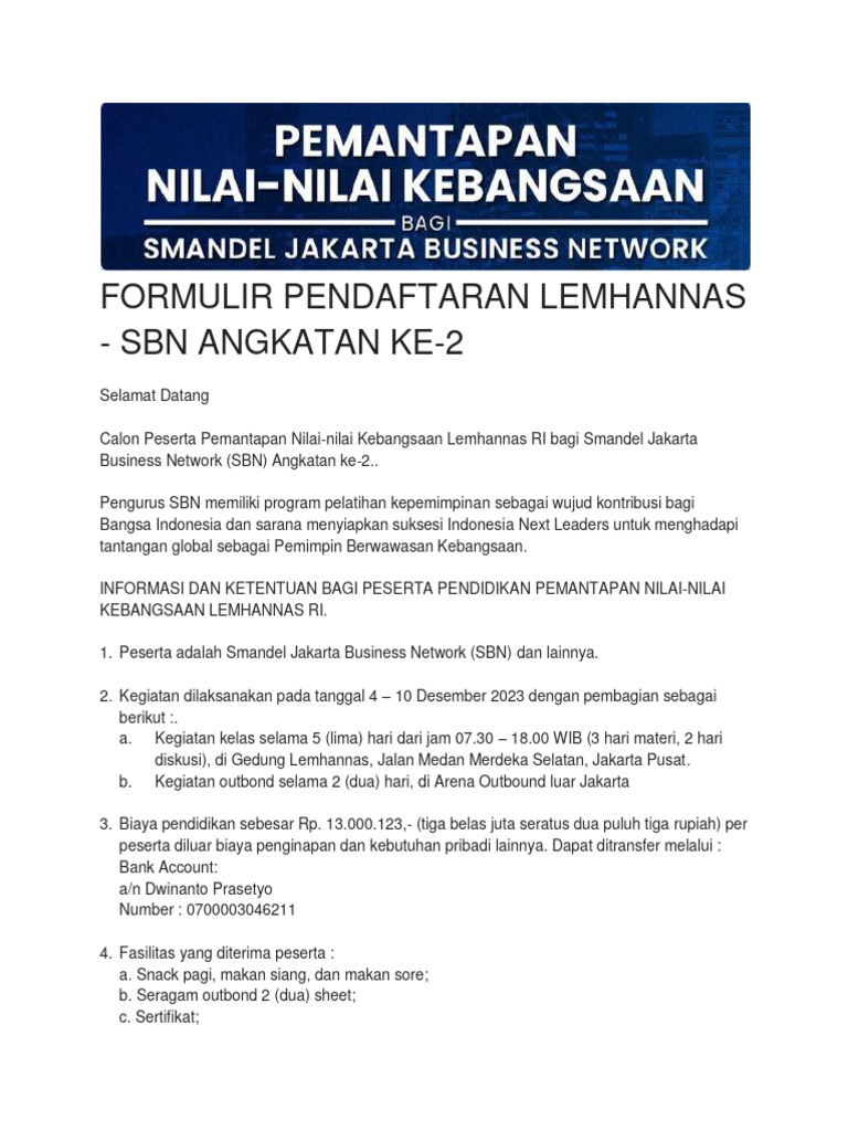 Pendaftaran SBN Lemhannas 2023 | PDF