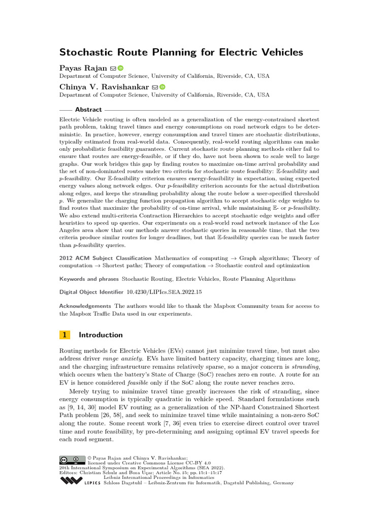 Stochastic Route Planning For Electric Vehicles | PDF | Routing | Applied Mathematics
