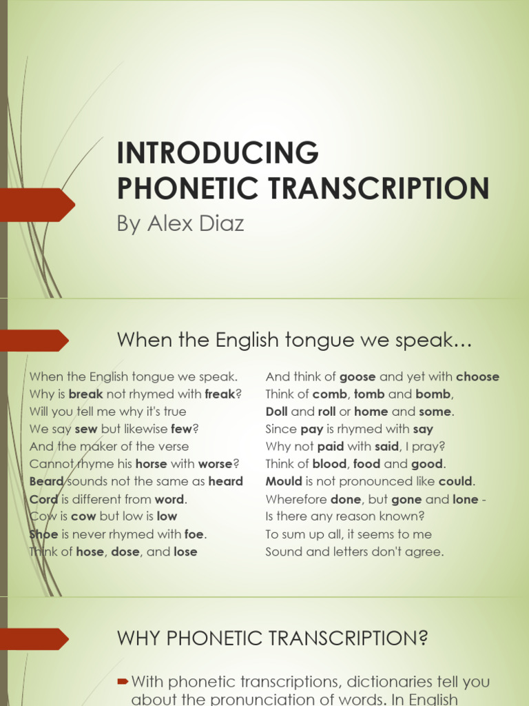 Introducing Phonetic Transcription (Alex Diaz) | PDF