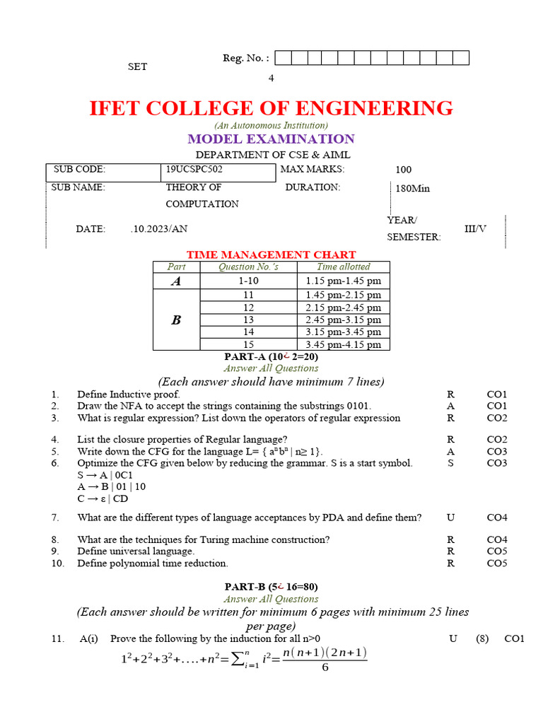 MODEL QP Set-4 | PDF | Regular Expression | Syntax (Logic) MODEL QP Set-4 | PDF | Regular Expression | Syntax (Logic)
