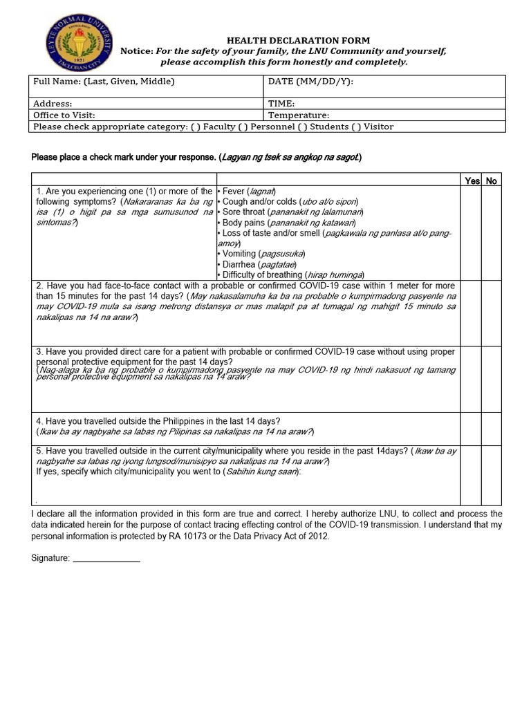 HEALTH-DECLARATION-FORM | PDF