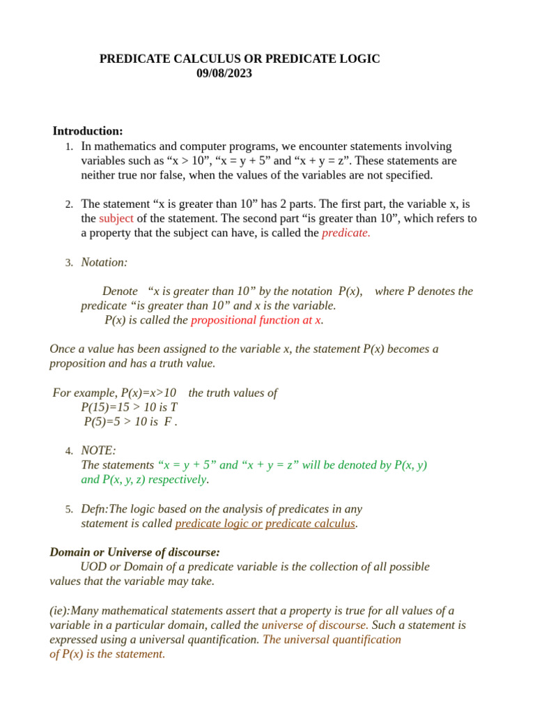 Predicate Calculus | PDF | First Order Logic | Mathematics
