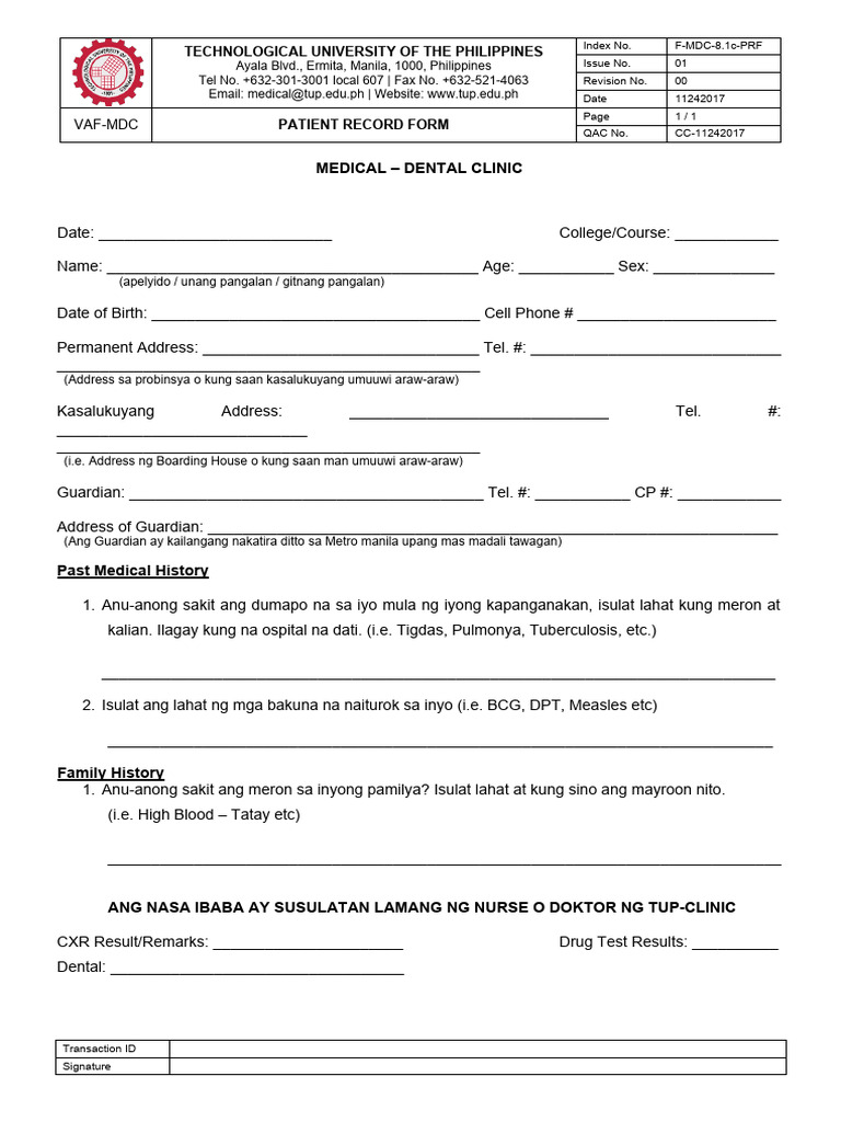 Applicant Patient Record Form 1 Pdf