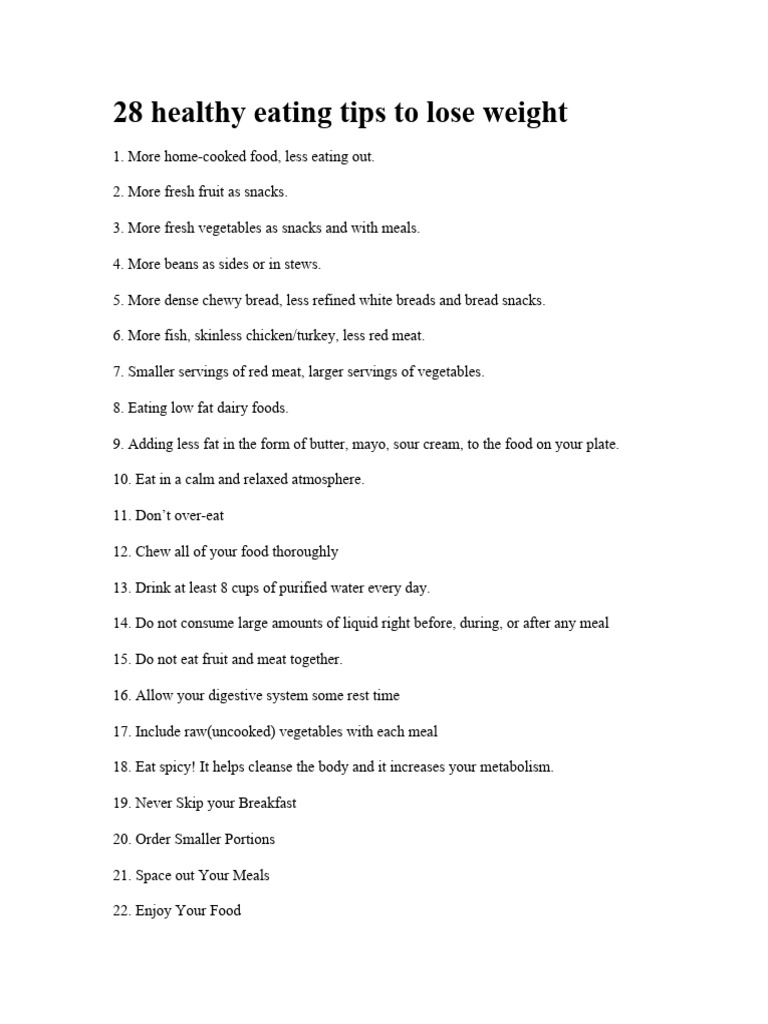28 Healthy Eating Tips To Lose Weight | PDF