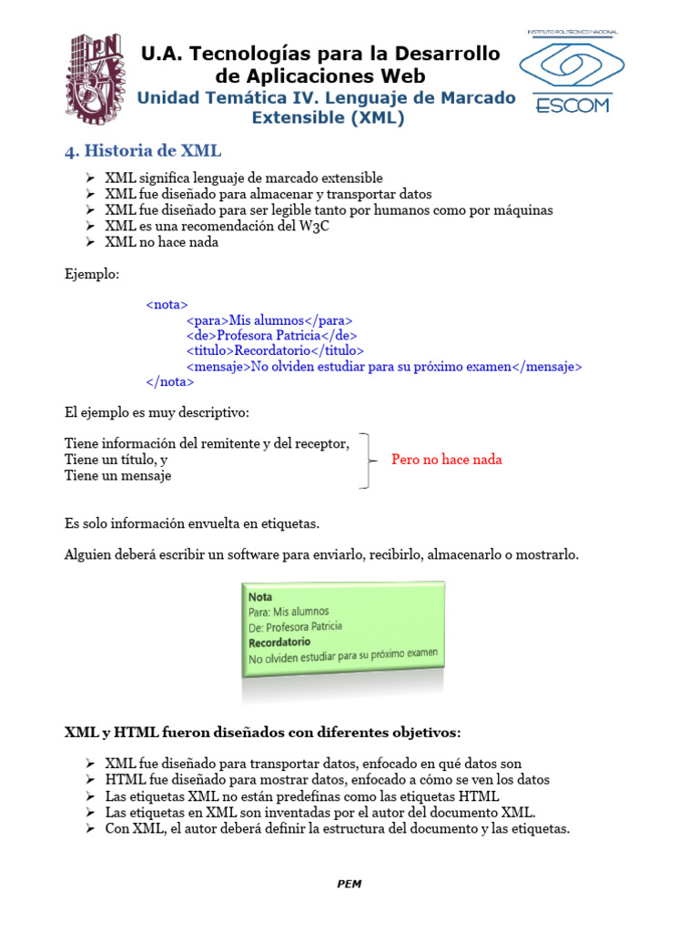 Unidad Tematica IVActualizado | PDF | Xml | Modelo de objeto de documento