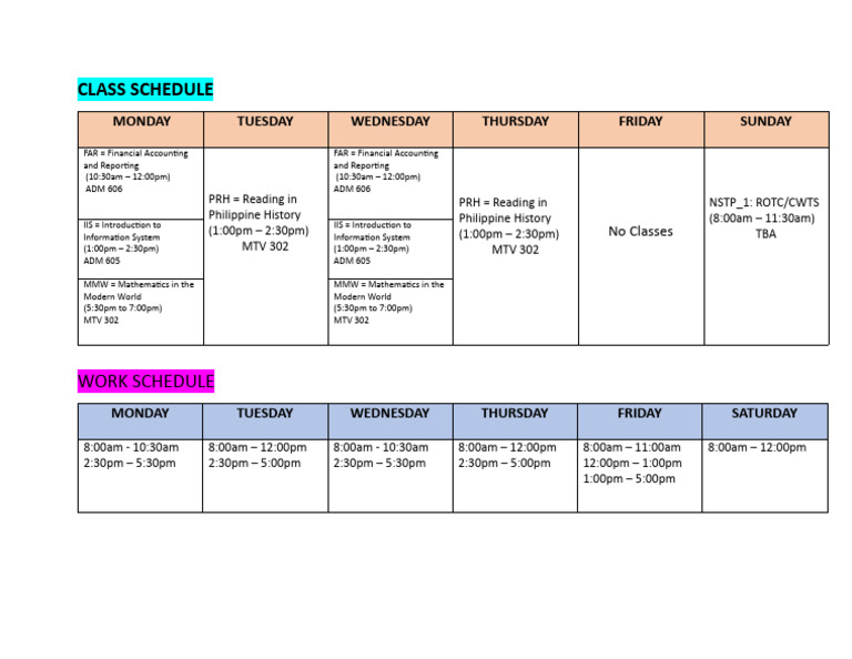 Class Schedule | PDF