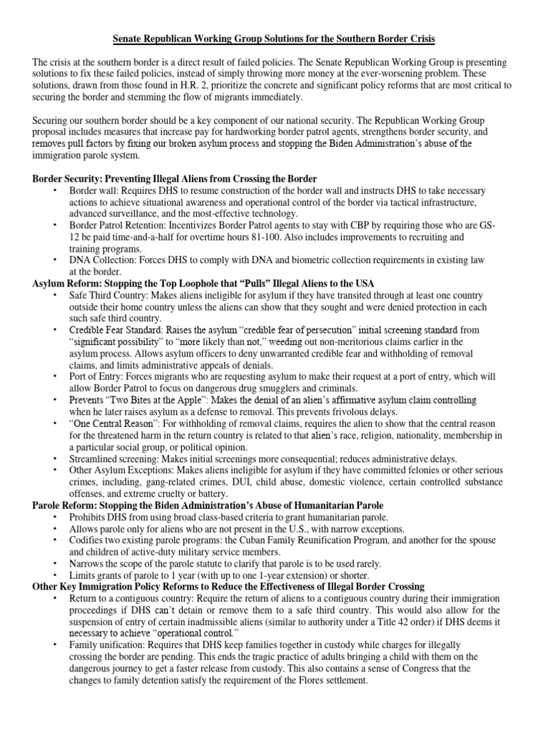 Senate Republican Working Group One Pager - Comms | PDF | Mexico–United ...