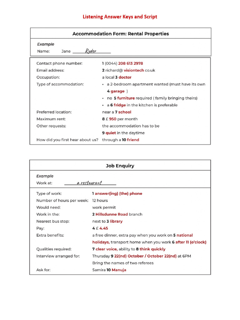 Listening Answer Keys and Script | PDF