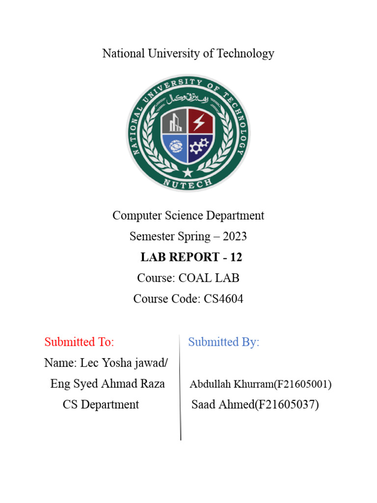 Abdullah Khurram - Coal Lab 12 | PDF | Software Development | Computer Science