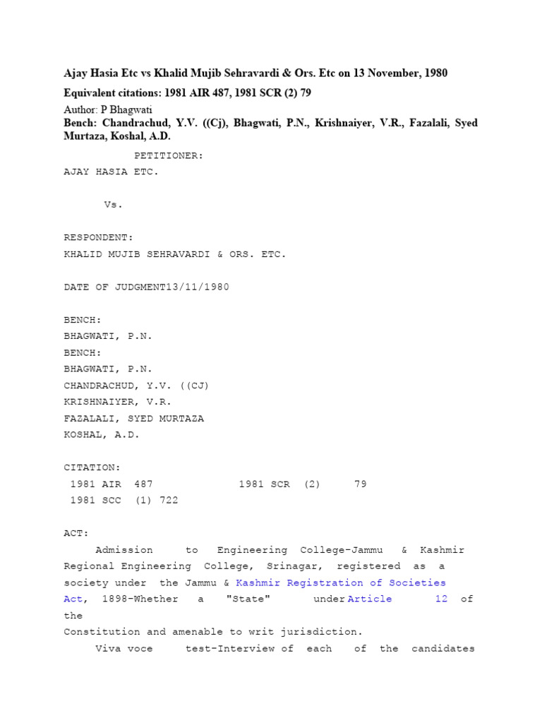 Ajay Hasia and RD Shetty Case | PDF | University And College Admission ...