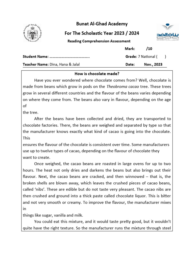 Reading Comprehension Assessment | PDF