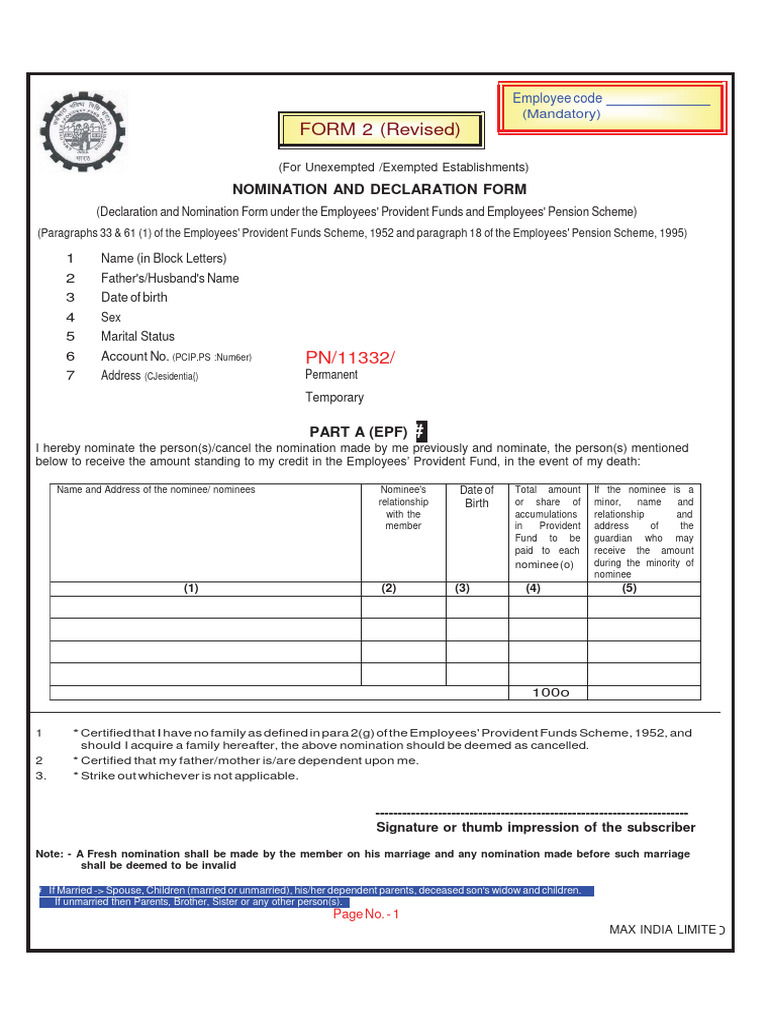 EPF & EPS Nomination Form Guide | PDF