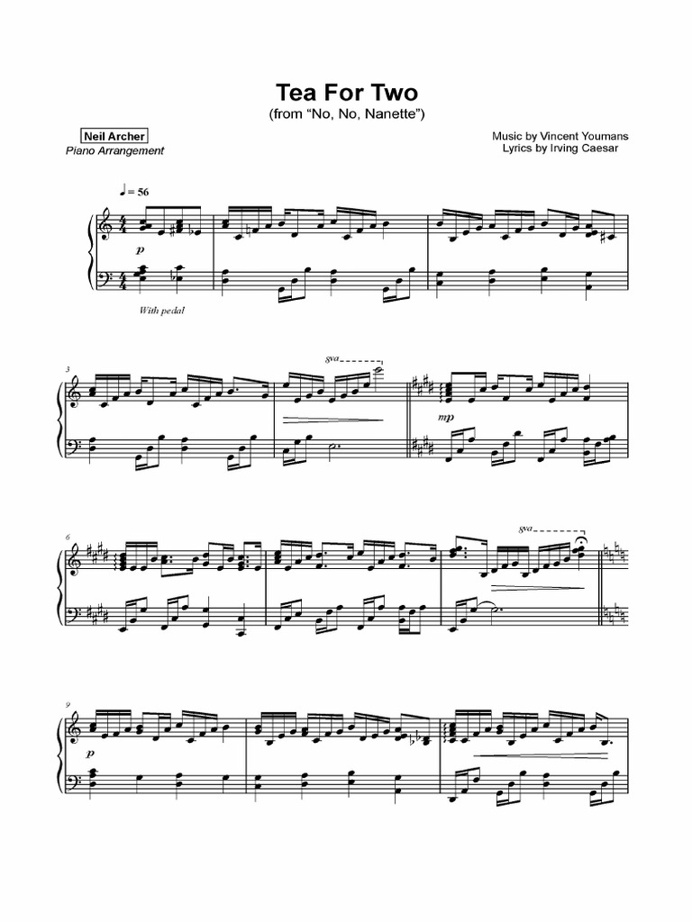 Vincent Youmans Arranged by Neil Archer Tea For Two C Major | PDF