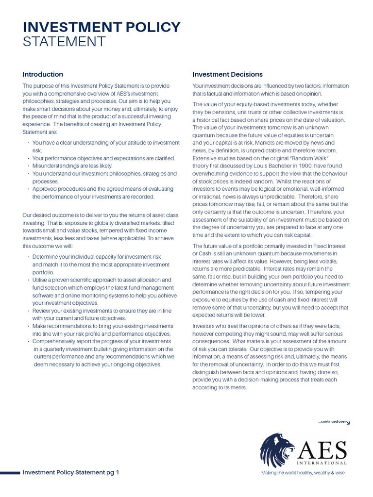 Formal Investment Policy Statement | PDF | Investment Fund | Financial Risk