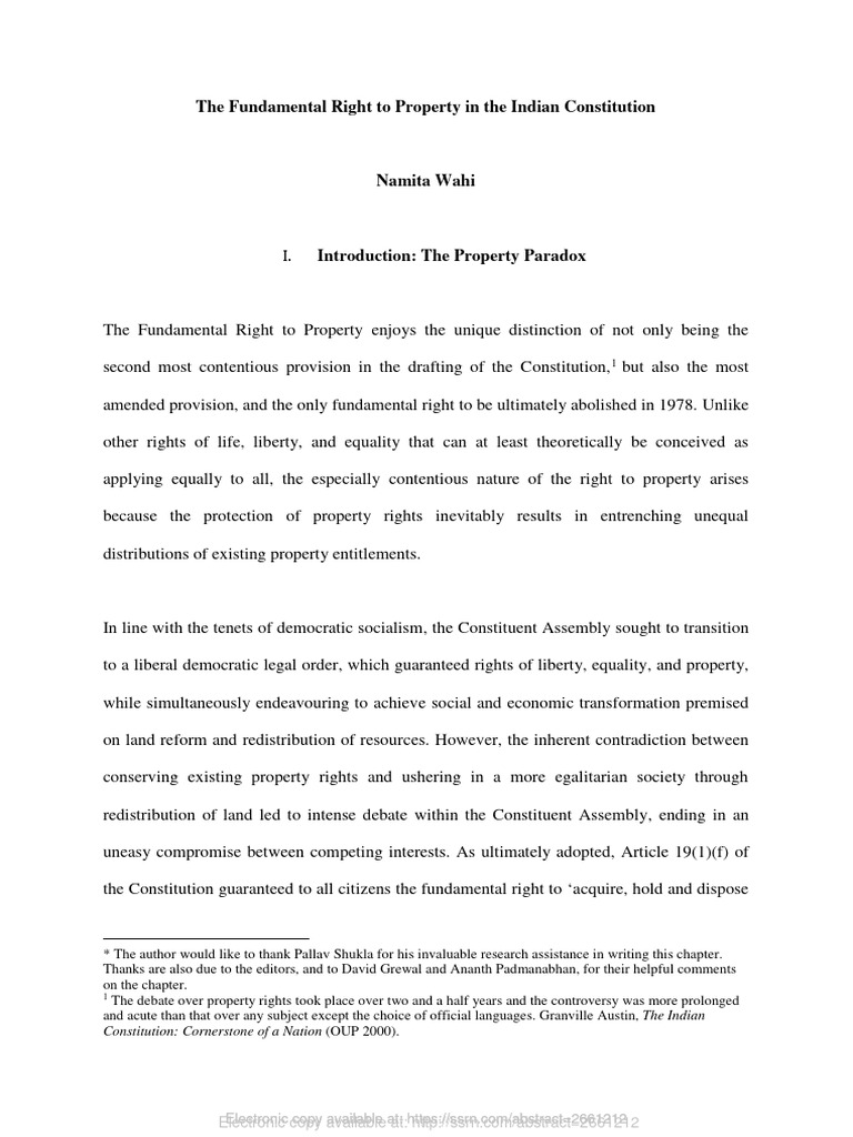The Fundamental Right To Property in The Indian Constitution - Namita ...
