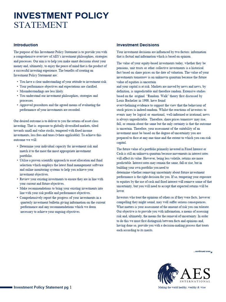 Formal Investment Policy Statement | PDF