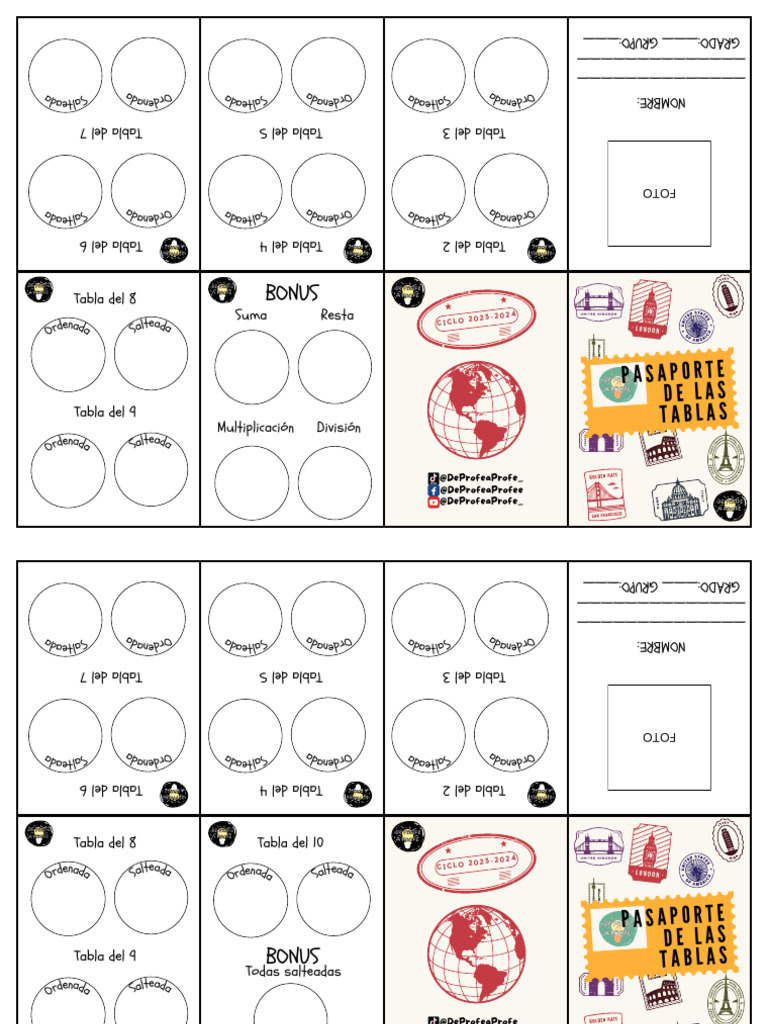 Pasaporte de Tablas de Multiplicar | PDF