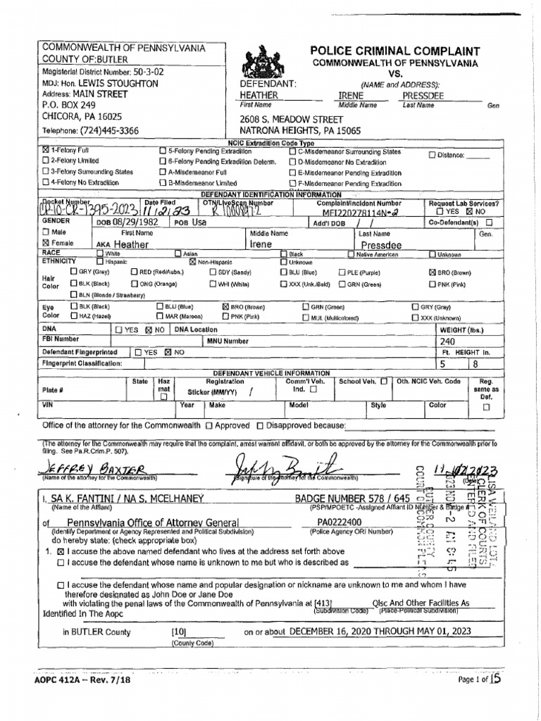 Heather Pressdee Criminal Complaint | PDF