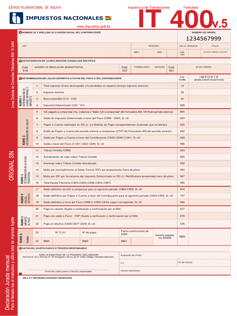 Formulario 400: Declaración Jurada IT | PDF | Pagos | Impuestos