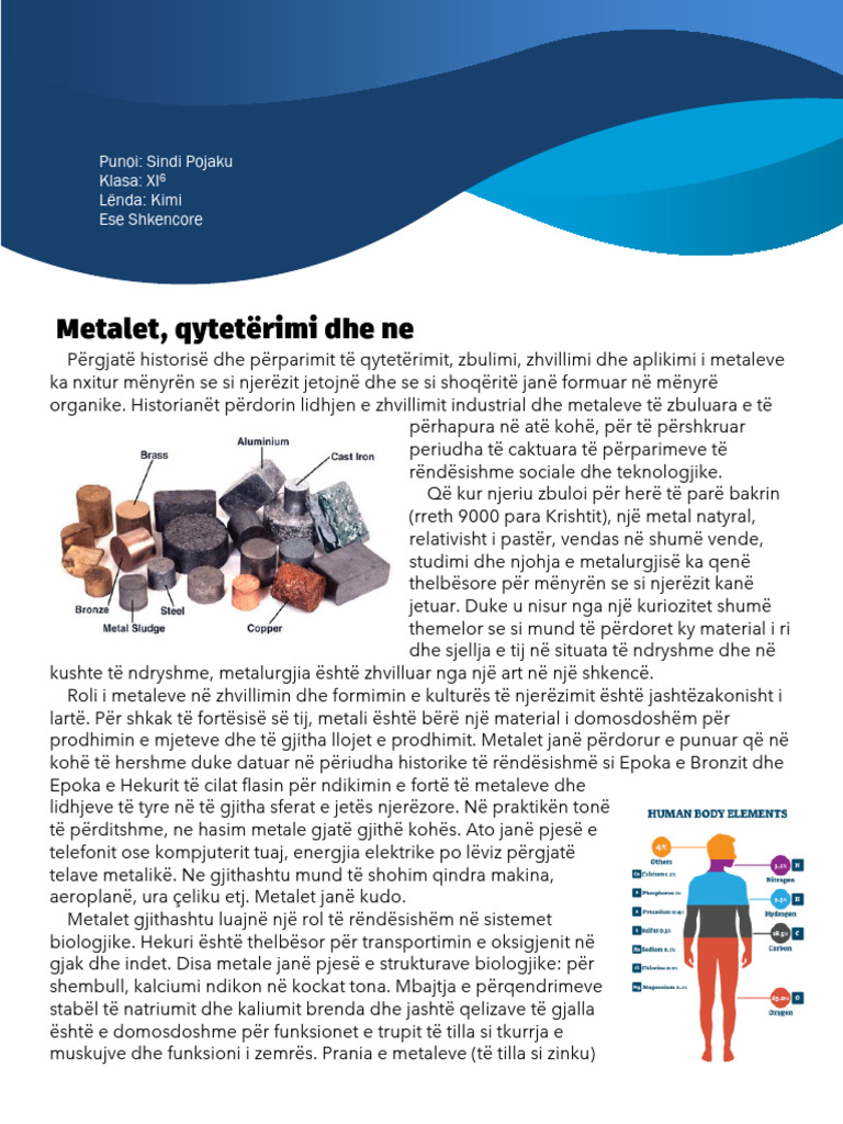Metalet, Qyteterimi Dhe Ne | PDF