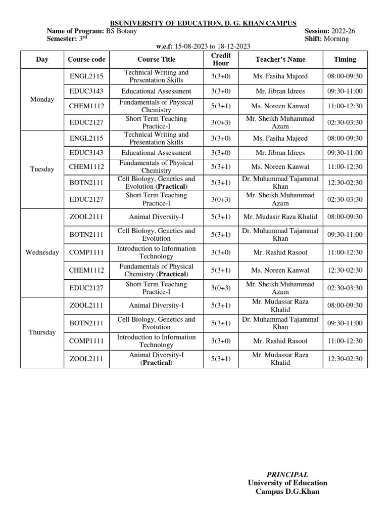 Time Table-All Department-Fall 2023 (Final) Modified CR HR | PDF ...