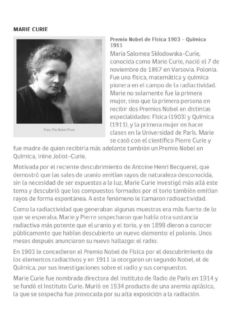 Vida y logros de Marie Curie | PDF | Marie Curie