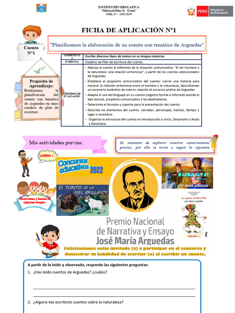 Ficha de Aplicacion - Planificacion Cuento | PDF | Cuentos