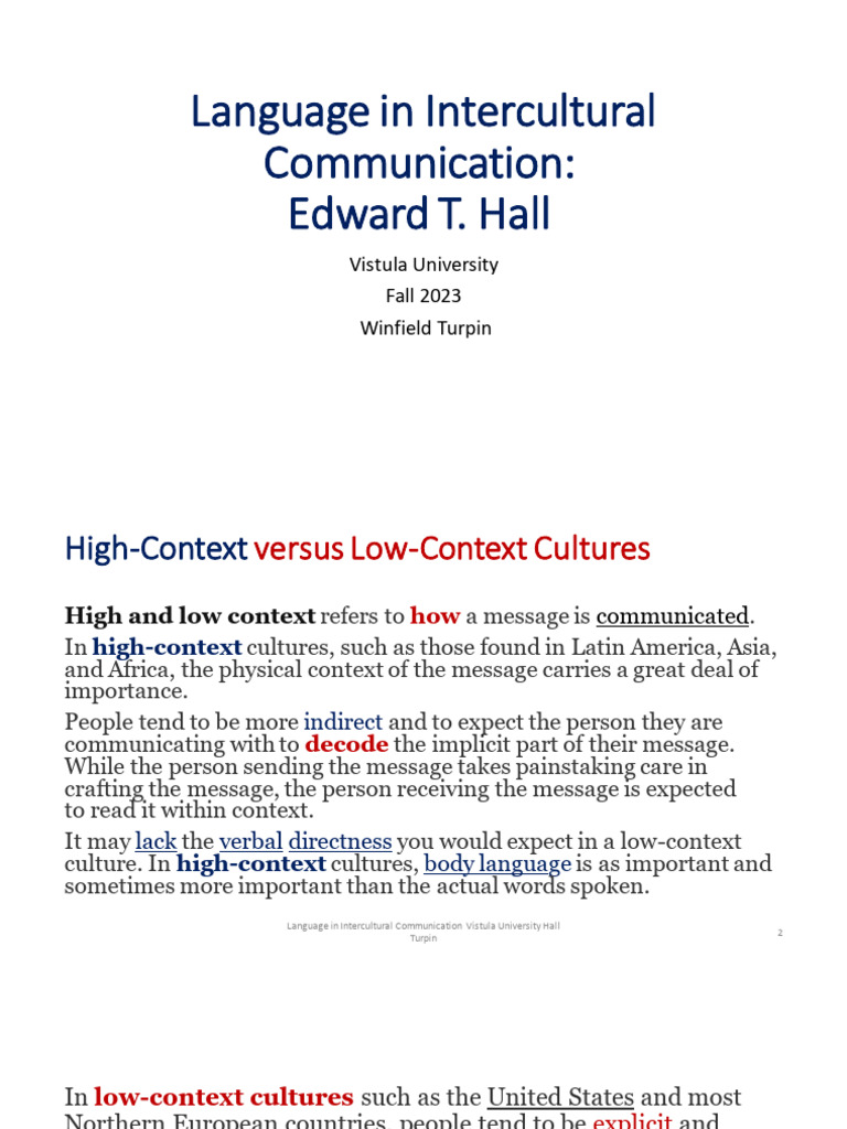 Edward T Hall Theory Slides - Context, Proxemics, Mono - Polychronic ...