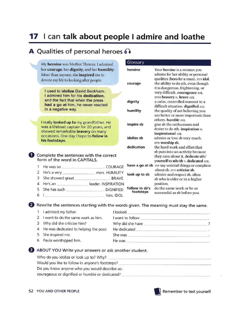 Oxford Word Skills Advanced, People I Admire and Loathe | PDF