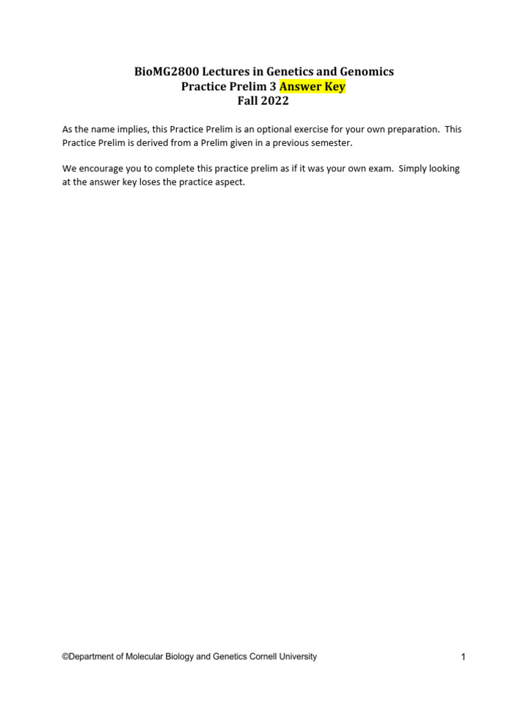 Practice Prelim 3 Answer Key | PDF | Zygosity | Single Nucleotide ...