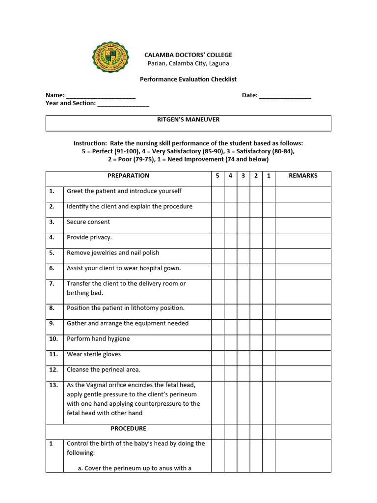 Checklist Ritgens Diane | PDF | Childbirth | Uterus