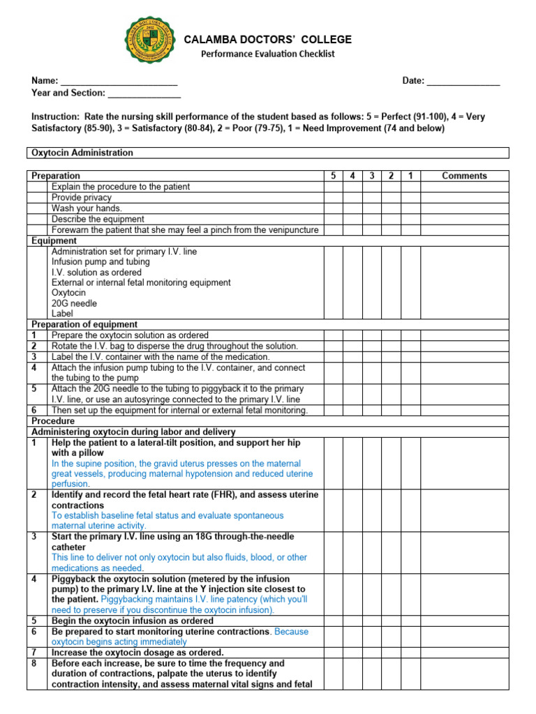 CL Midterm Oxytocin Admin | PDF | Intravenous Therapy | Childbirth