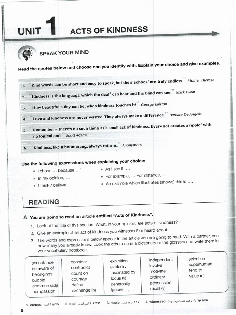 Unit 1 - Acts of Kindness P. 8-14 | PDF