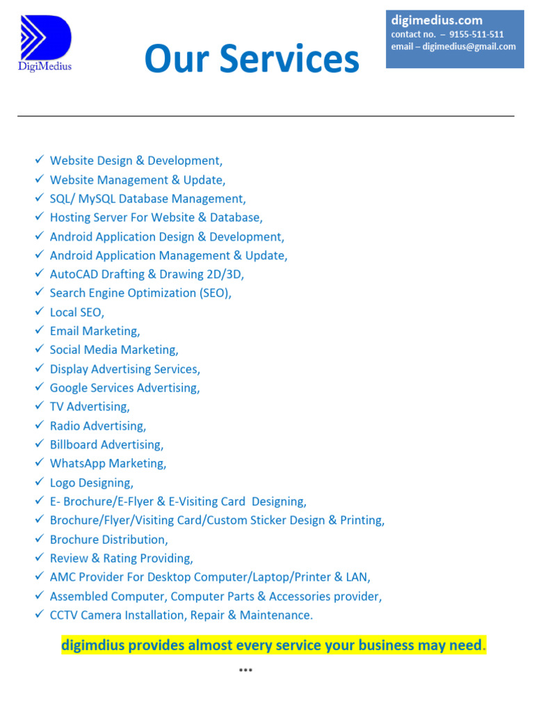 Digimedius Service List | PDF